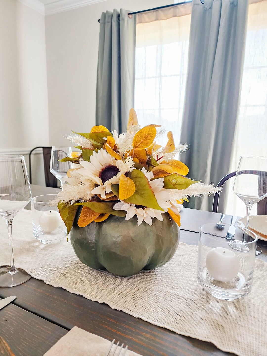 Fall Centerpiece for Dining Room, Fall Pumpkin Centerpiece, Fall ...