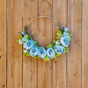 Light Blue Wreath, Spring Peony Wreath, Baby Blue Modern Wreath, Modern ...