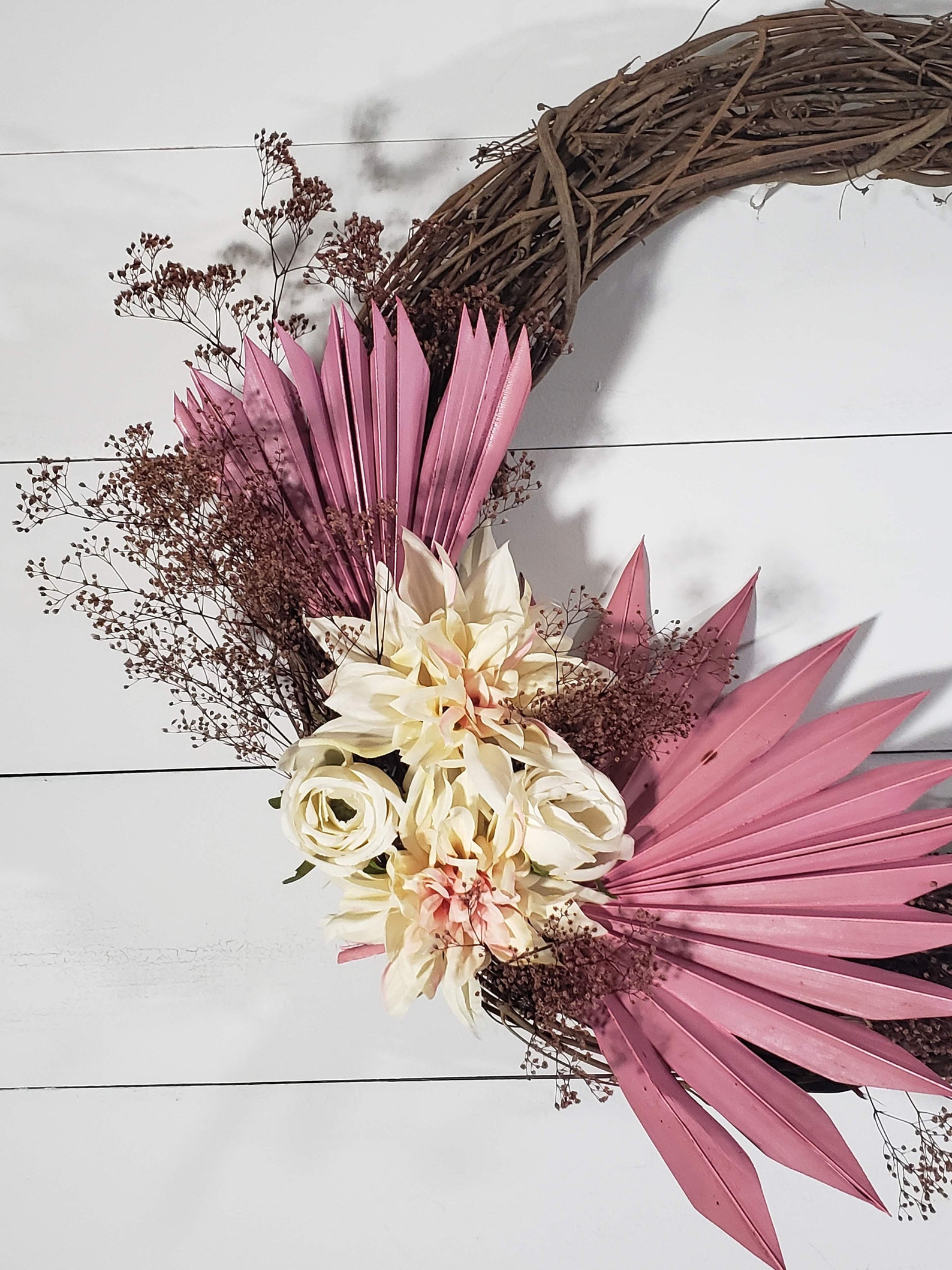 Palm Leaf Wreath Pink Wreath Summer Wreath Dried Palm Leaf | Etsy