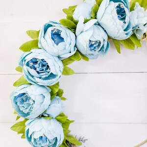 Light Blue Wreath, Spring Peony Wreath, Baby Blue Modern Wreath, Modern ...
