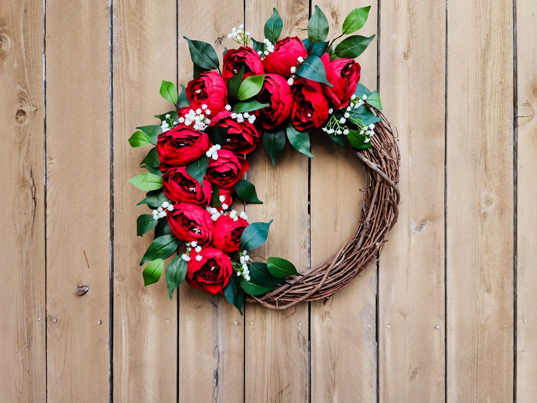 Red Wreath Red Peony Wreath, Spring Peony Wreath, Red Spring Wreath ...