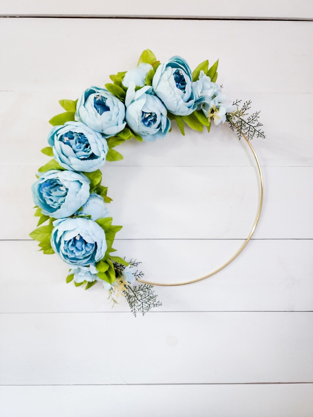 Light Blue Wreath, Spring Peony Wreath, Baby Blue Modern Wreath, Modern ...