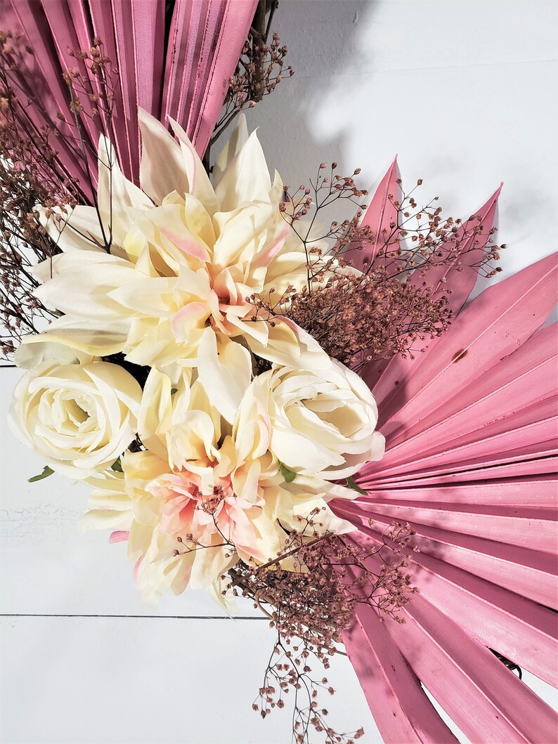 Palm Leaf Wreath Pink Wreath Summer Wreath Dried Palm Leaf | Etsy
