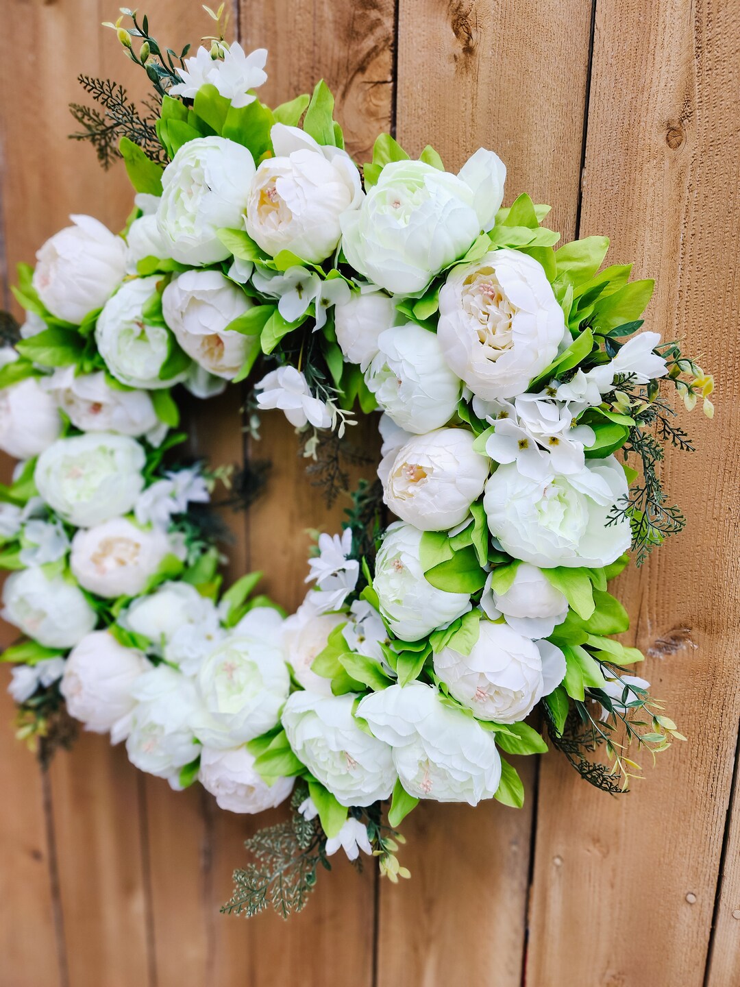 Spring Peony Wreath, White Peony Wreath, White and Green Wreath, Peony ...