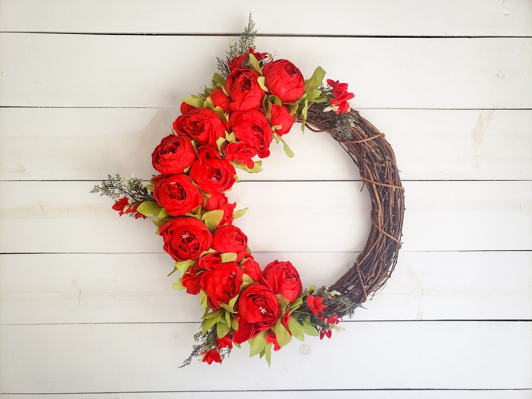 Red Wreath Red Peony Wreath Spring Peony Wreath Red Spring - Etsy