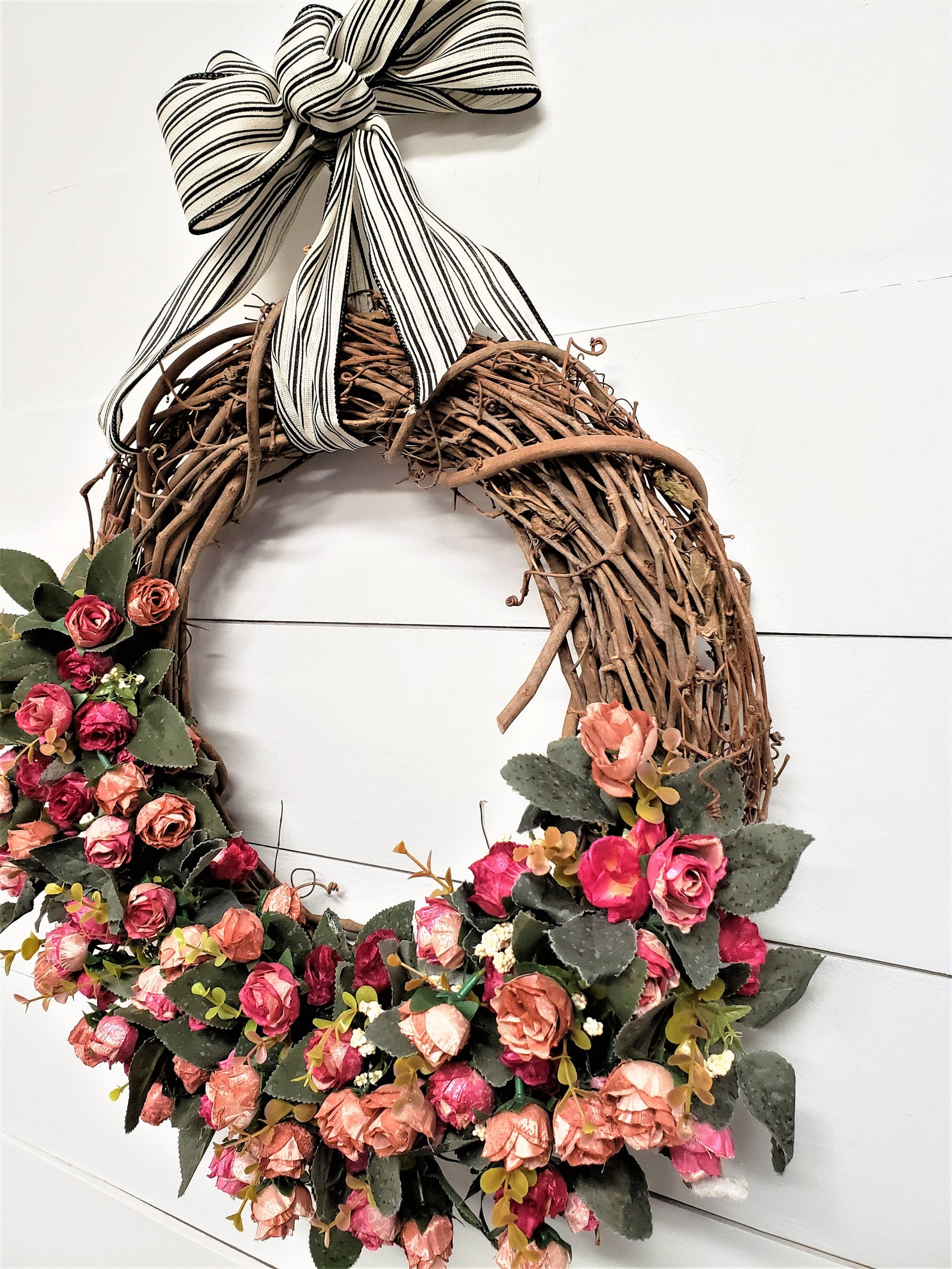 Pink Rose Wreath Vintage Rose Wreath Boxwood Wreath Rose - Etsy