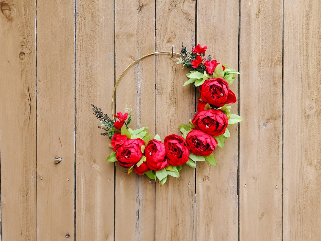 Red Wreath Red Peony Wreath, Spring Peony Wreath, Red Modern Wreath ...