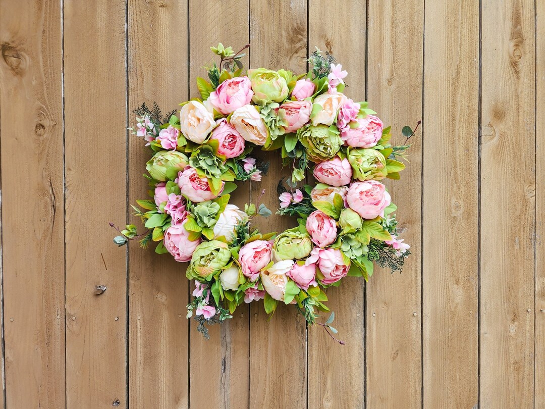 Pink and Green Peony Wreath, Spring Peony Wreath, Pink Spring Wreath ...