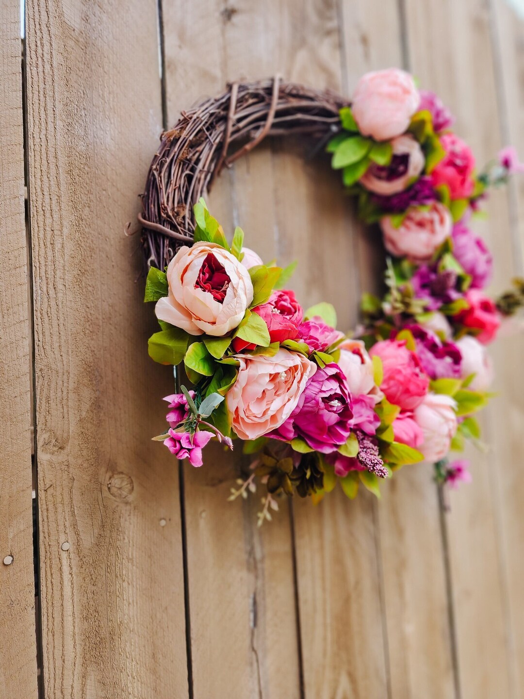 Pink Peony Wreath, Spring Peony Wreath, Pink Spring Wreath, Peony ...