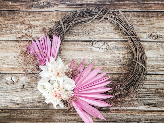 Palm Leaf Wreath Pink Wreath Summer Wreath Dried Palm Leaf | Etsy