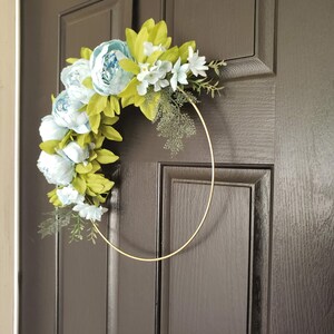 Light Blue Wreath, Spring Peony Wreath, Baby Blue Modern Wreath, Modern ...