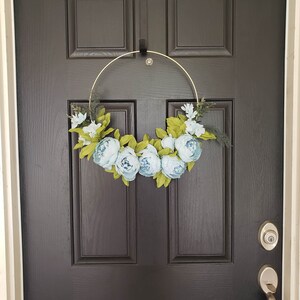 Light Blue Wreath, Spring Peony Wreath, Baby Blue Modern Wreath, Modern ...