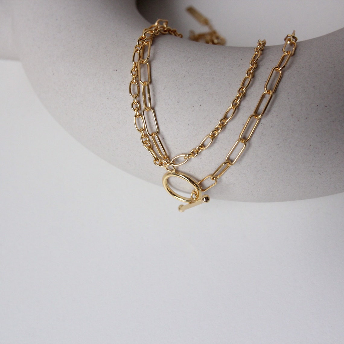 14k Gold Toggle Choker Gold Toggle Necklace Double Strand | Etsy UK