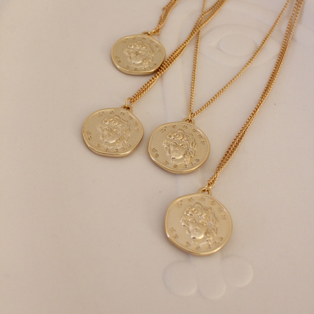 Gold Plated Sterling Silver Coin Necklace, Irregular Shape Coin Pendant ...