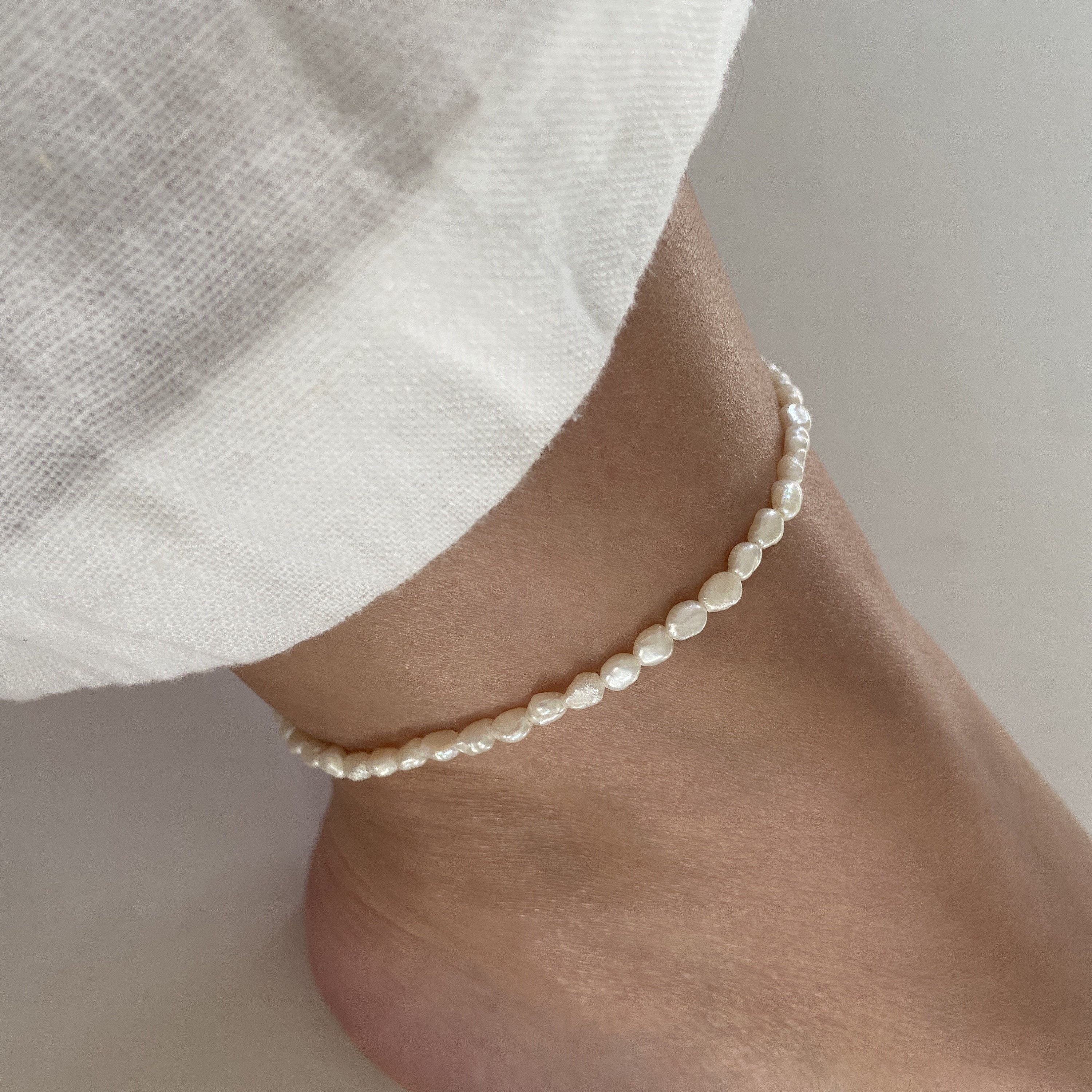Freshwater Pearl Anklet Dainty Pearl Anklet Tiny Seed Pearl - Etsy