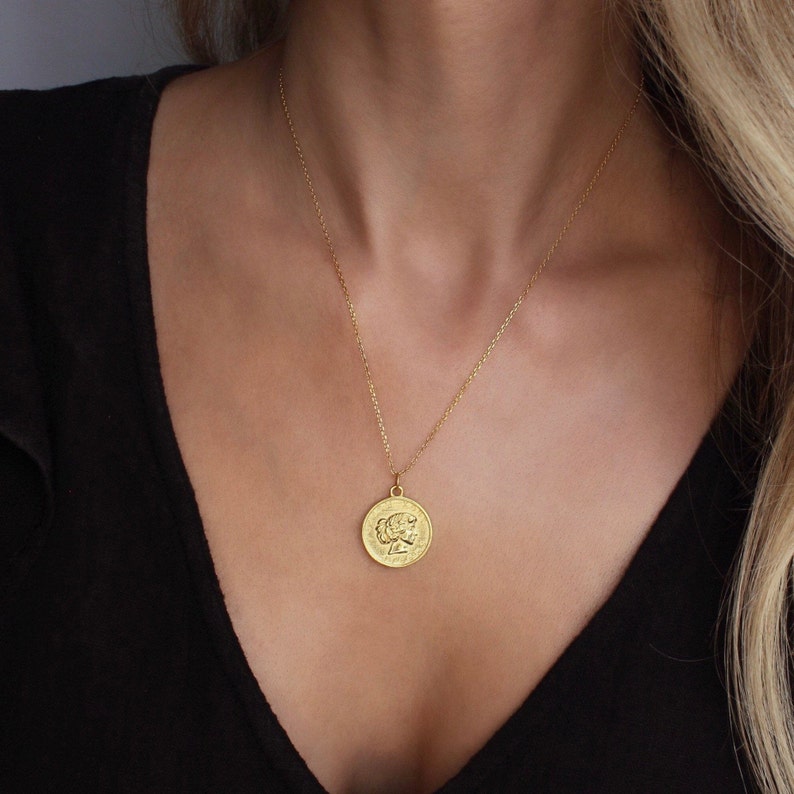 14K Gold Coin Necklace Gold Medallion Necklace Gold Coin | Etsy