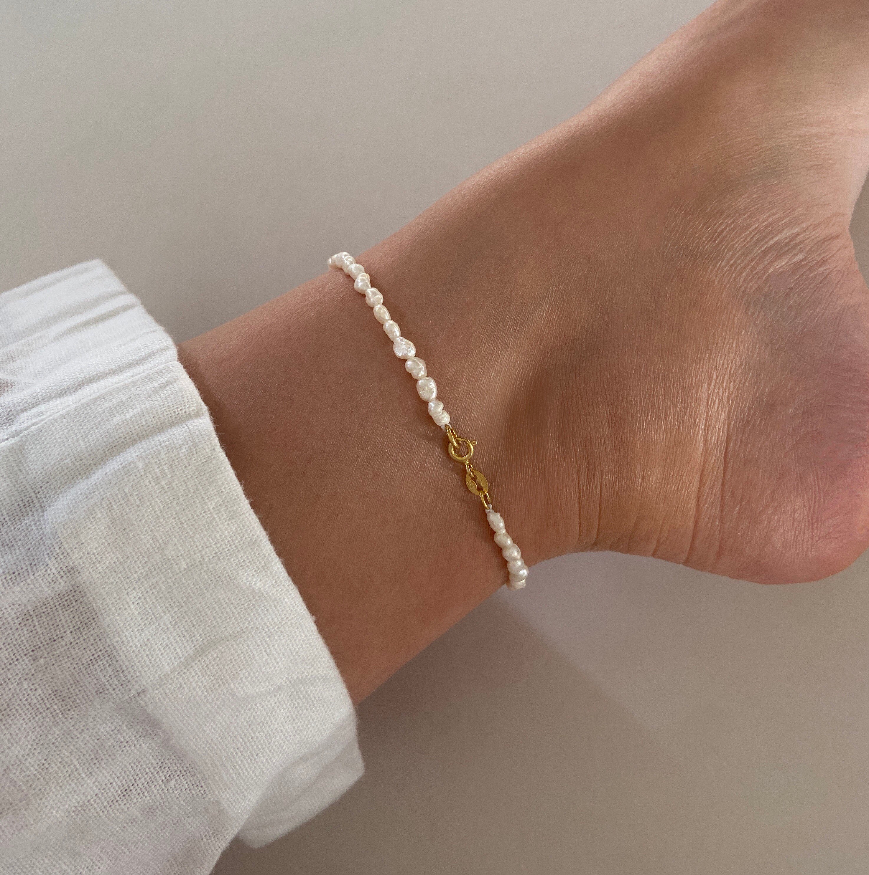 Freshwater Pearl Anklet Dainty Pearl Anklet Tiny Seed Pearl - Etsy