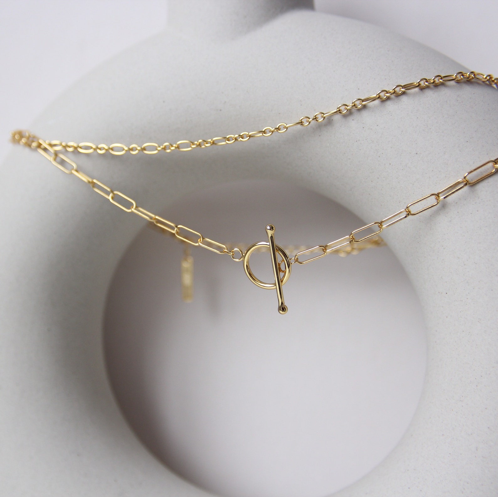 14k Gold Toggle Choker Gold Toggle Necklace Double Strand - Etsy UK