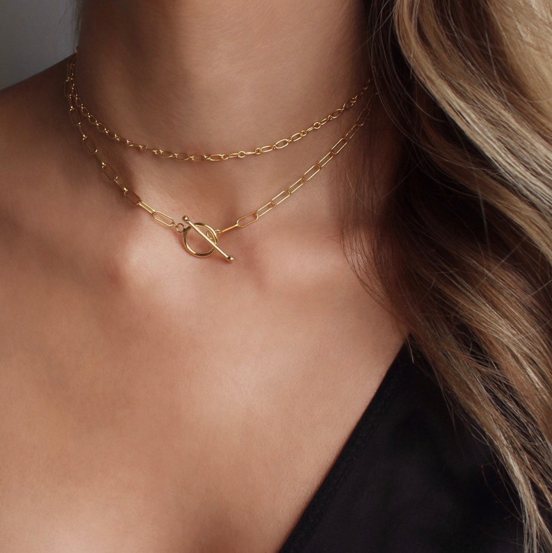 14k Gold Toggle Choker Gold Toggle Necklace Double Strand | Etsy