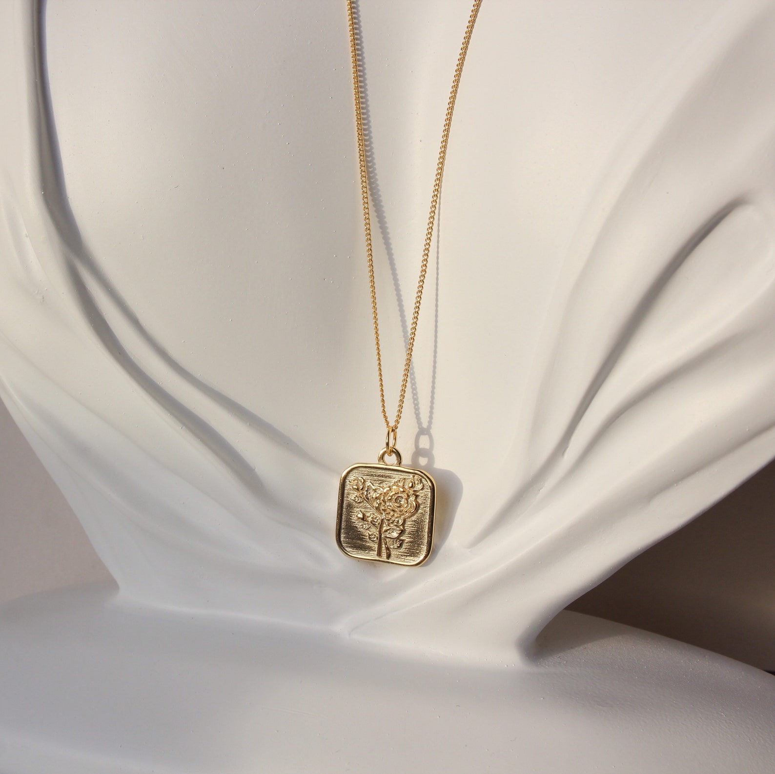 Gold Square Pendant Necklace Square Gold Pendant Necklace | Etsy