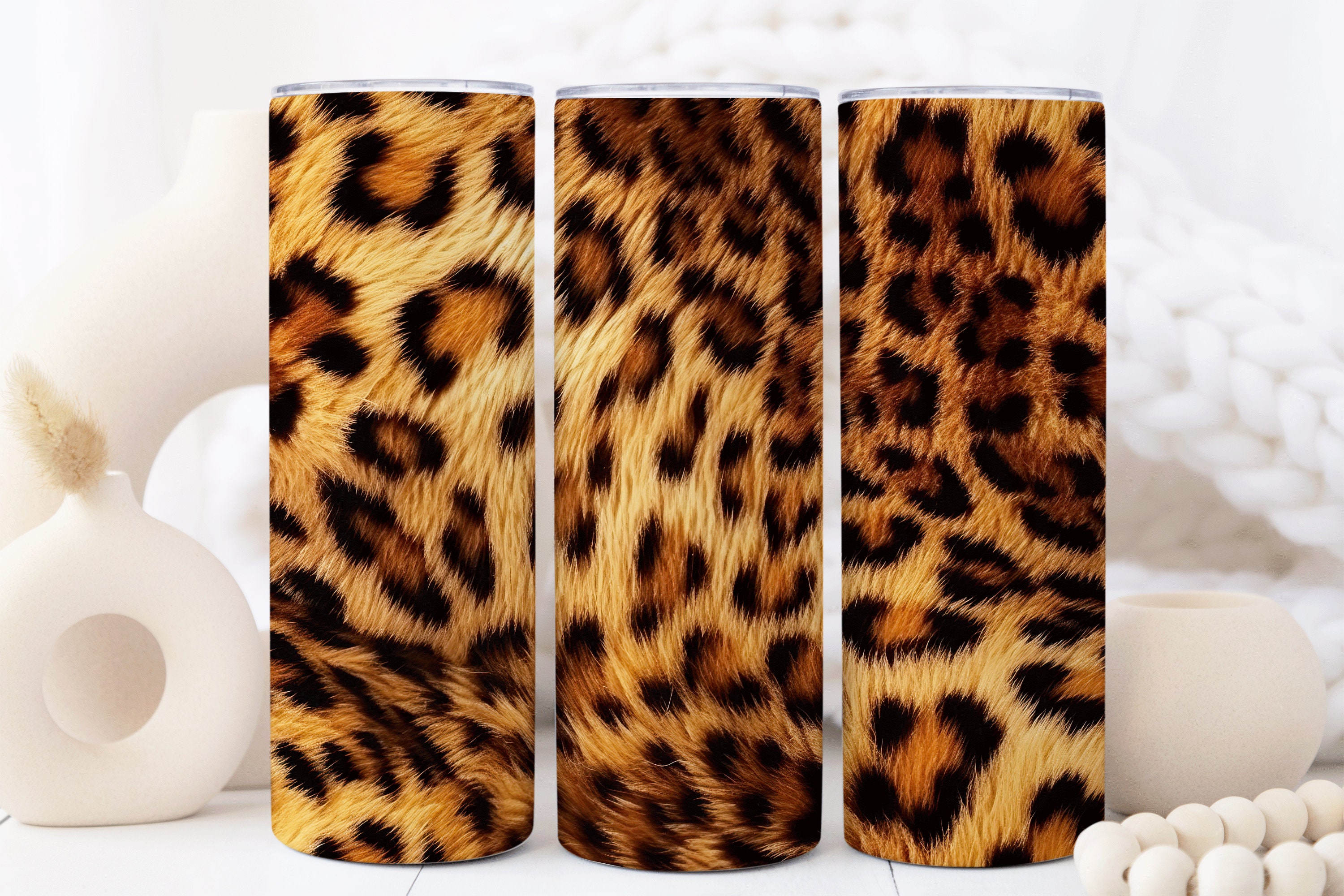 3D Realistic Leopard Animal Print Fur Pattern 20 Oz Skinny Tumbler ...