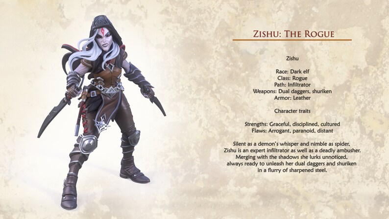 Zishu the Rogue Dark Elf Rogue 3D Model STL Stealthy Fantasy Assassin ...