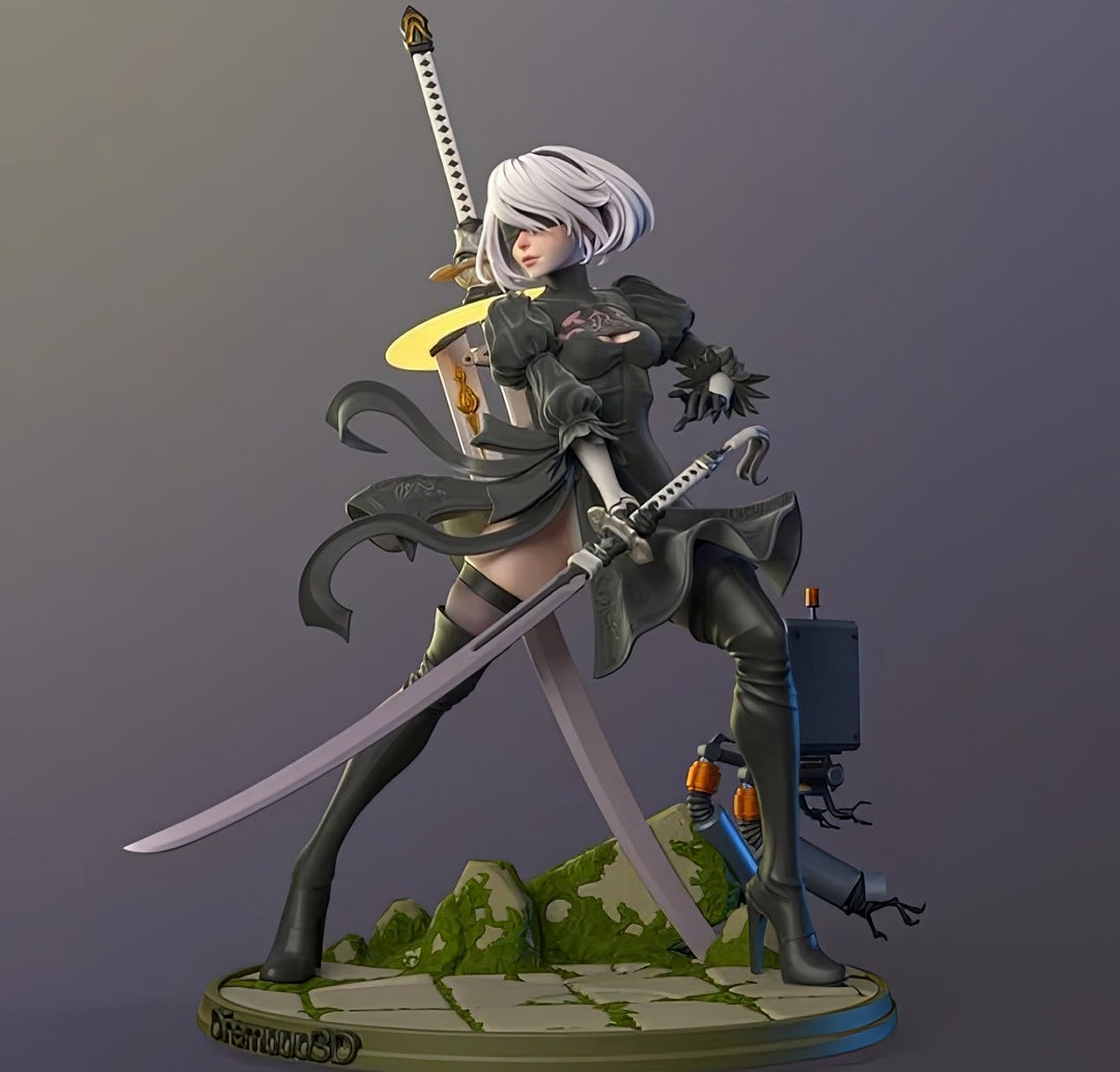 2B Nier Automata Futuristic Swordswoman STL 3D Printable Model of Sci ...