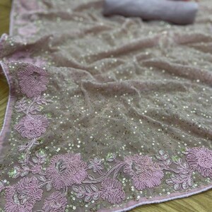 Light Pink Color Premium Hevy Georgette Fabric With All Over Sequence Work With Unique 3D Coding ...
