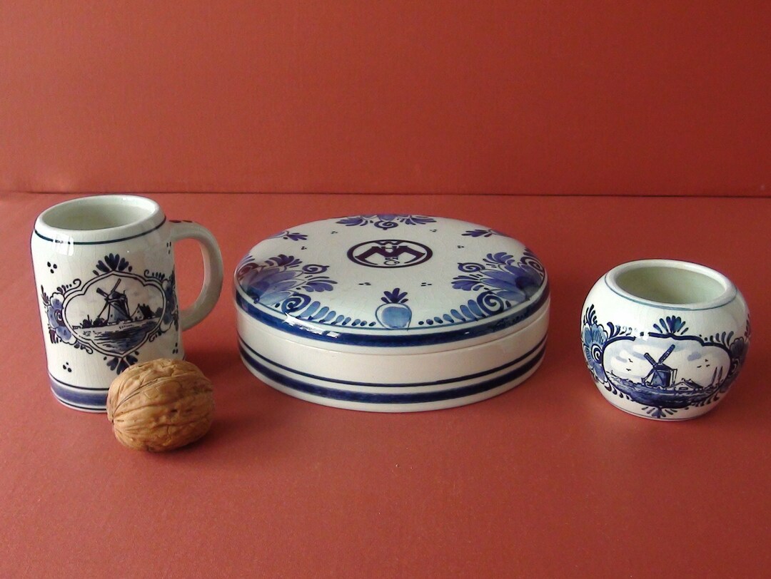 Royal Delftsblauw Trio Van Handbeschilderd Mini Vaasje - Etsy