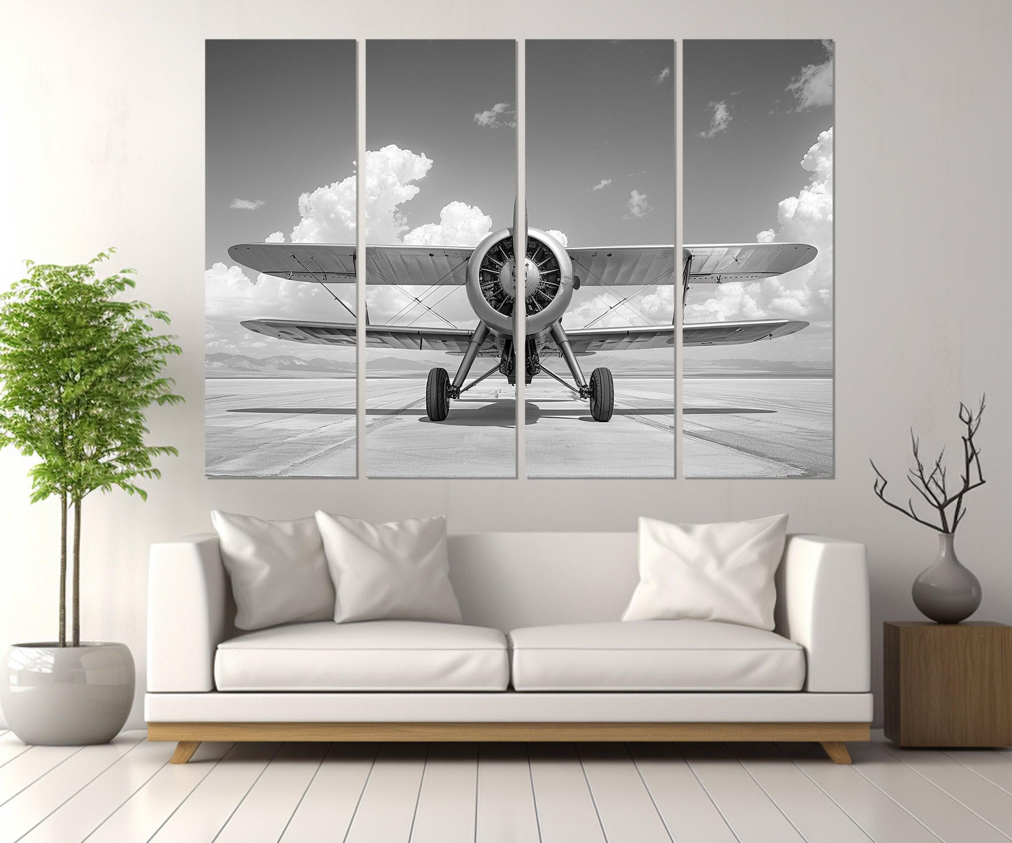 Vintage Airplane Canvas Print, Biplane Poster, Pilot Gift, Black and ...