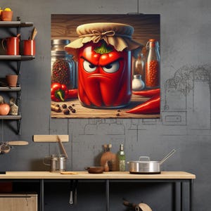 Kitchen Wall Decor, Angry Pickled Pepper in a Jar Canvas Print, Kitchen ...