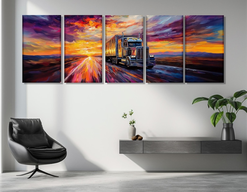 Truck on Highway Painting Canvas Print, Logistics Wall Art, Truck ...