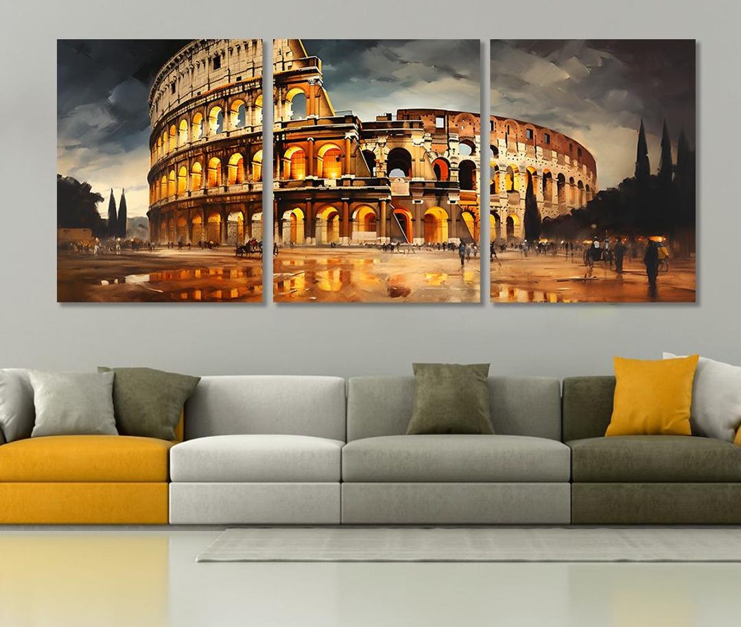 Colosseum Large Panoramic Painting Canvas Print, Abstract Rome Wall Art ...