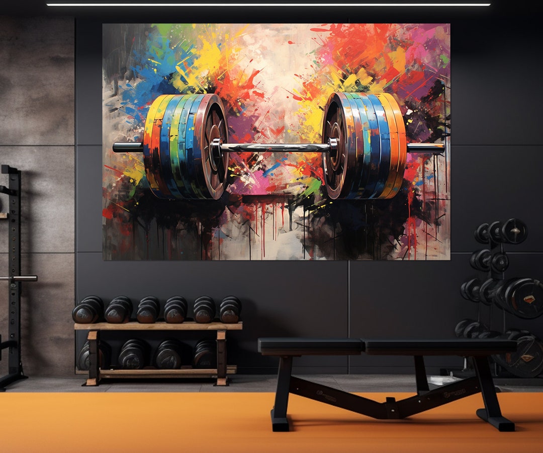 Abstract Barbell Painting Canvas Print, Scenic Gym Wall Decor, Workout ...