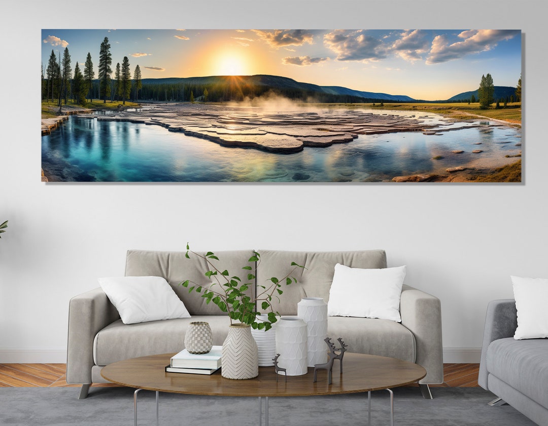 Yellowstone National Park Painting Canvas Print, Large Nature Landscape ...