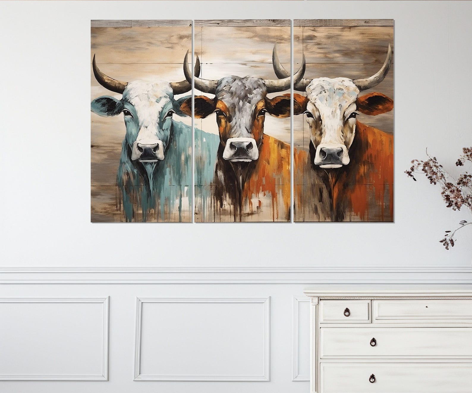 Abstract Cows Canvas Print, Cows Oil Painting, Modern Canvas Art, Farm ...