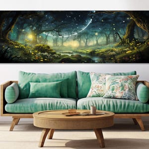 Fantasy Forest Painting Canvas Print, Fireflies in Forest Wall Art ...
