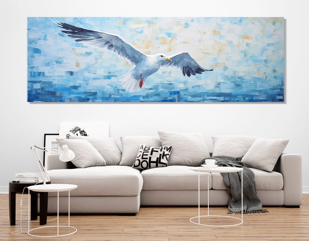 Large Seagull Painting, Flying Seagull Canvas Print, Birds Wall Art ...