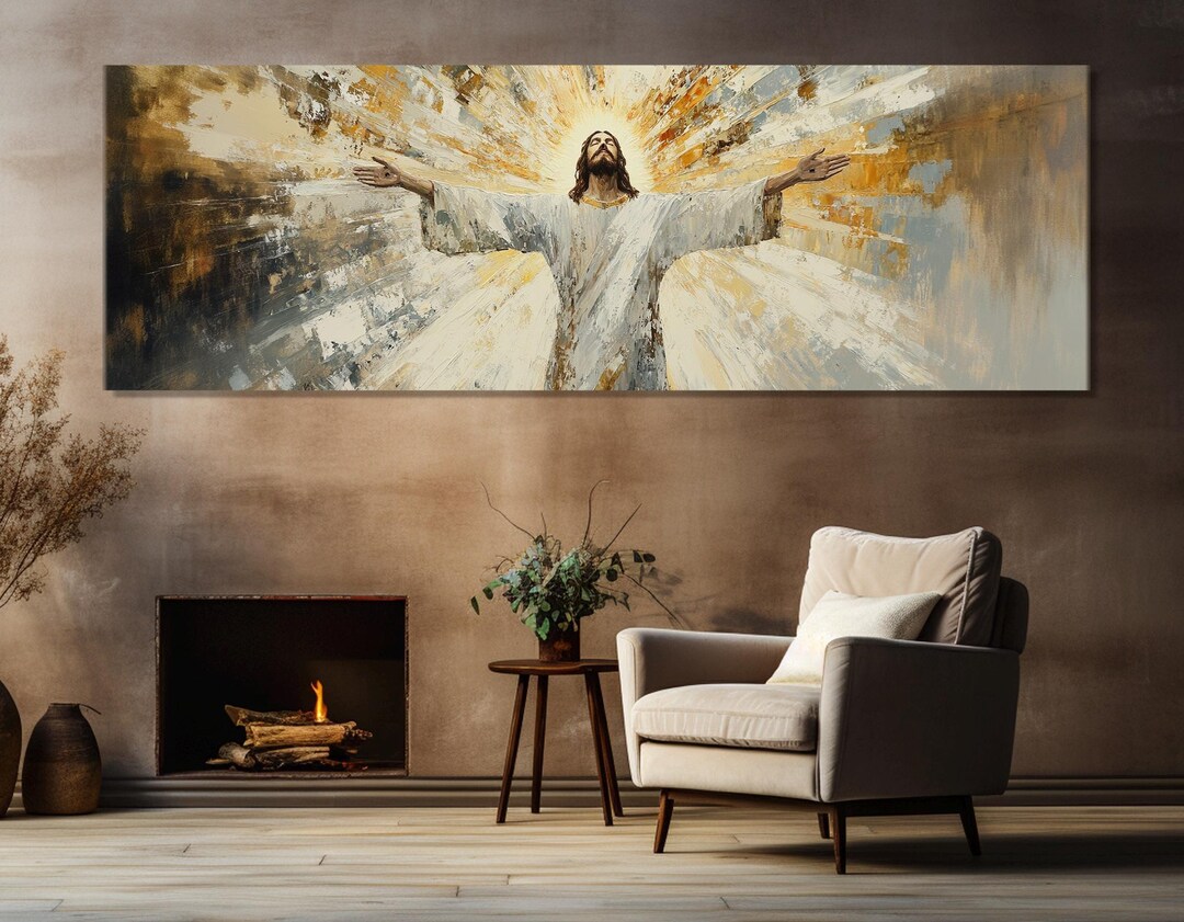 Large Jesus Christ Canvas Print, Abstract Religious Painting, Religious Bedroom Wall Decor ...
