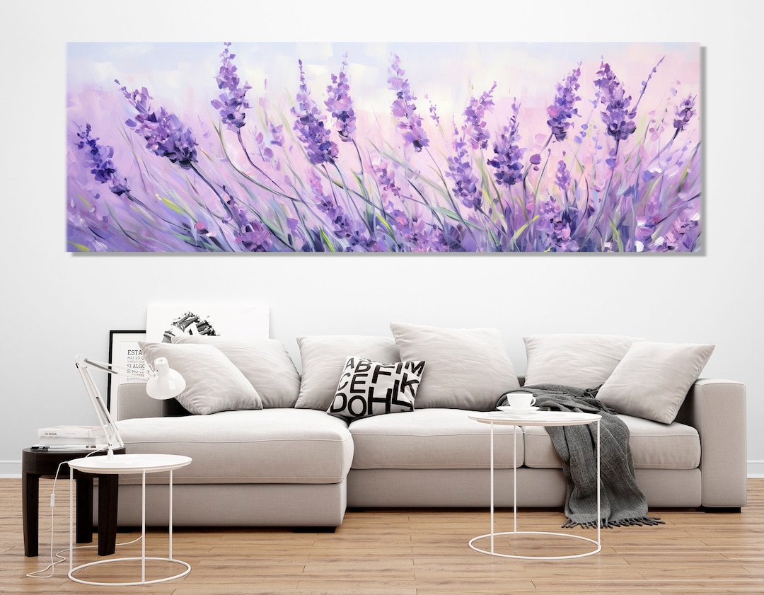 Lavender Field Painting Canvas PRINT, Panoramic Wall Art, Large Floral ...