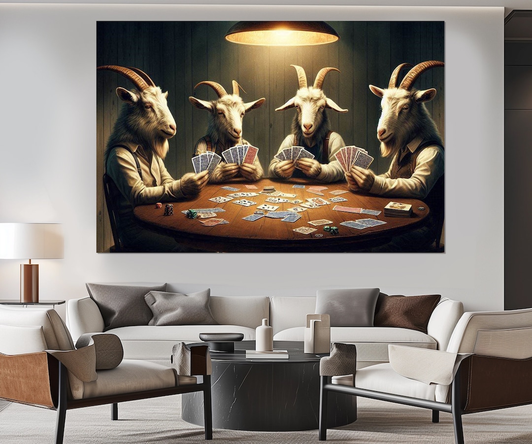 Goats Playing Cards Canvas Print, Funny Poker Wall Art, Poker Wall ...