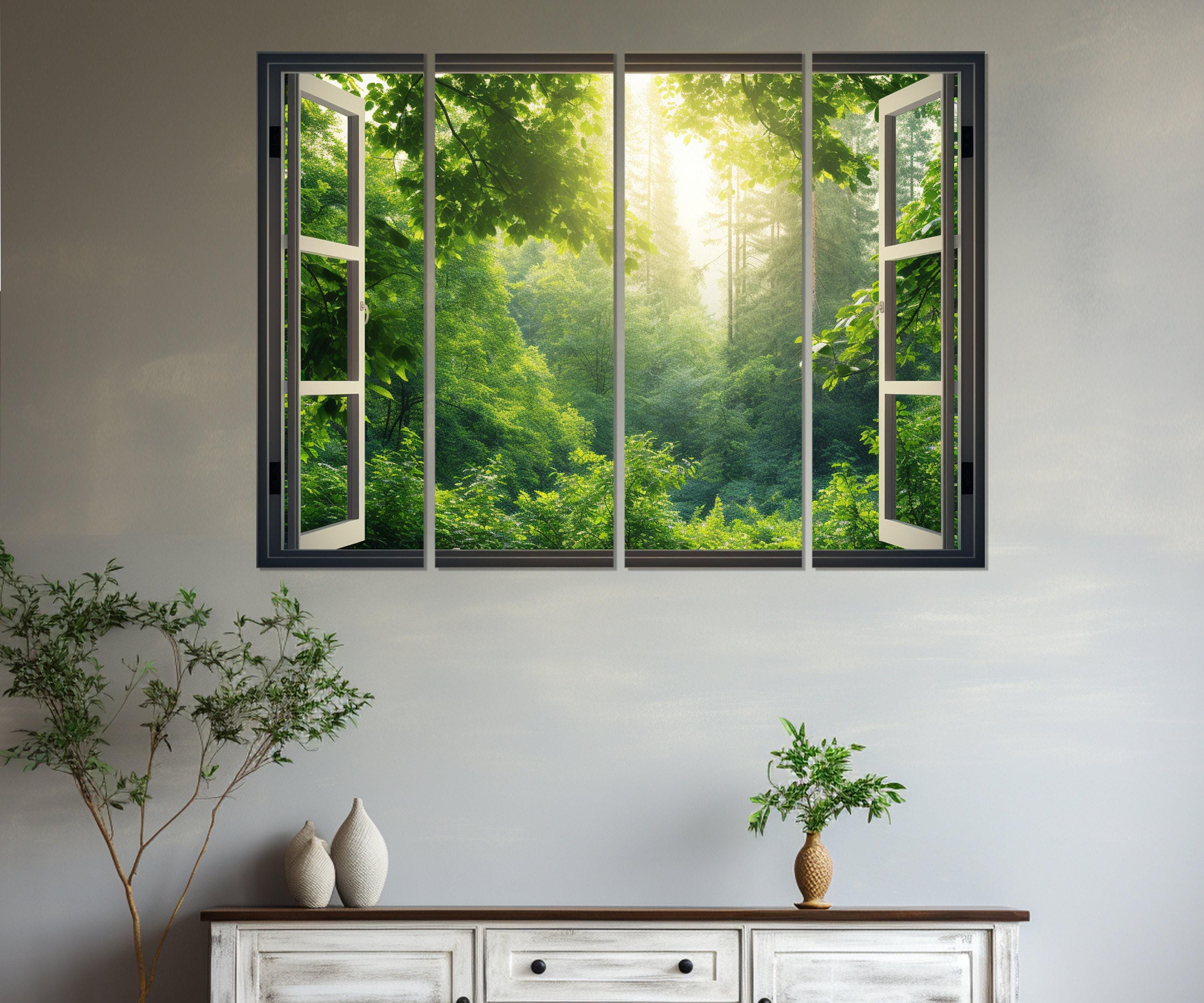 Open Window With Forest View Painting, Faux Window Canvas Print, Forest ...
