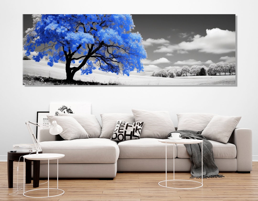 Blue Blossom Tree Canvas Print, Large Abstract Tree Wall Art, Blue Tree ...