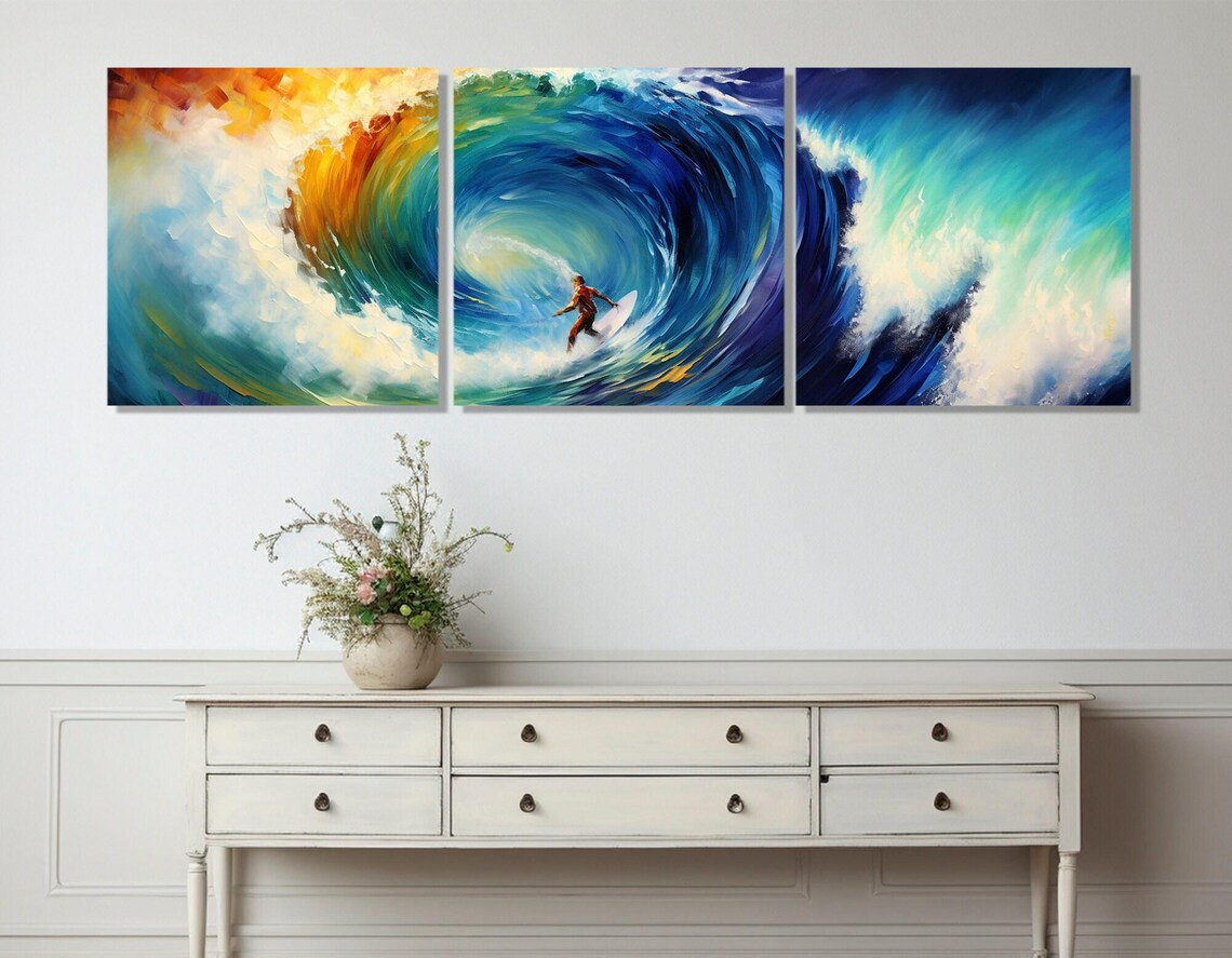 Large Surfing Wall Art, Abstract Surfing Canvas Art, Surfer Gift ...
