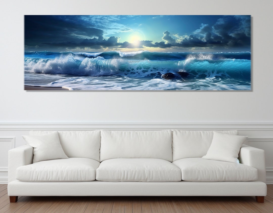 Large Sea Painting Canvas PRINT, Panoramic Wall Art, Abstract Sea Waves ...