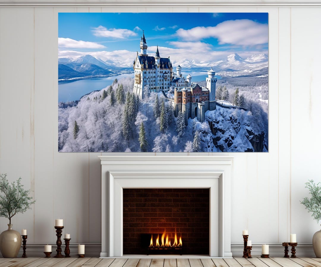 Abstract Neuschwanstein Castle in Winter Canvas Print, German Wall ...