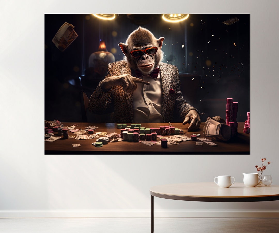 Poker Wall Art, Monkey Playing Poker Canvas Print, Poker Wall Decor ...