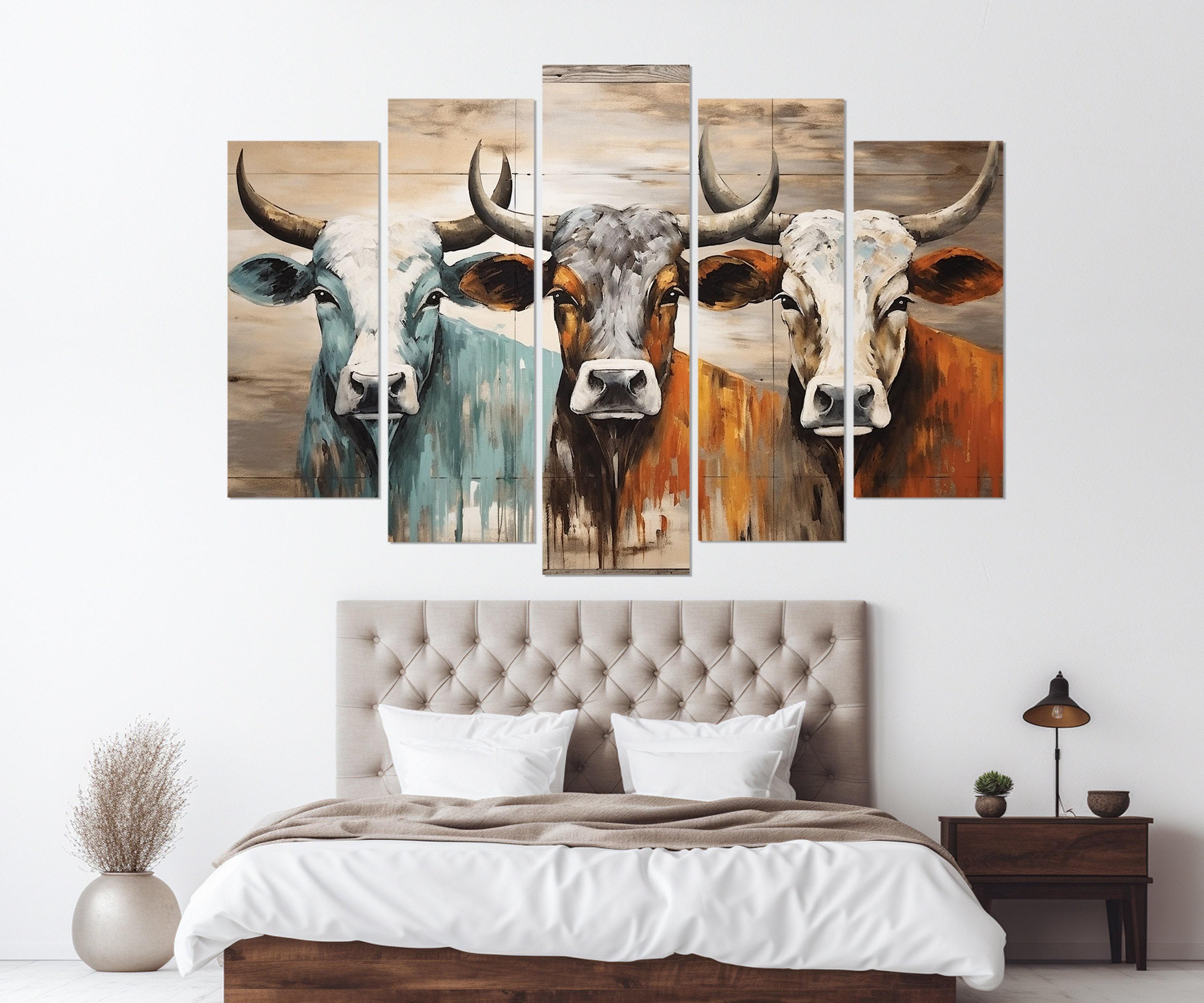 Abstract Cows Canvas Print, Cows Oil Painting, Modern Canvas Art, Farm ...