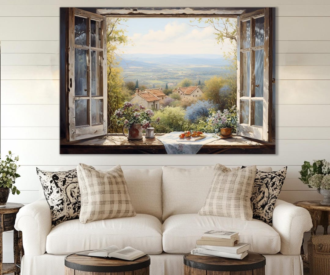 Open Window With Balkan Landscape Canvas Print, Balkan Window View ...