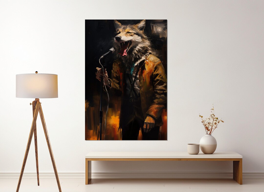 Wolf With Microphone on the Stage Abstract Canvas Print, Singing Wall ...